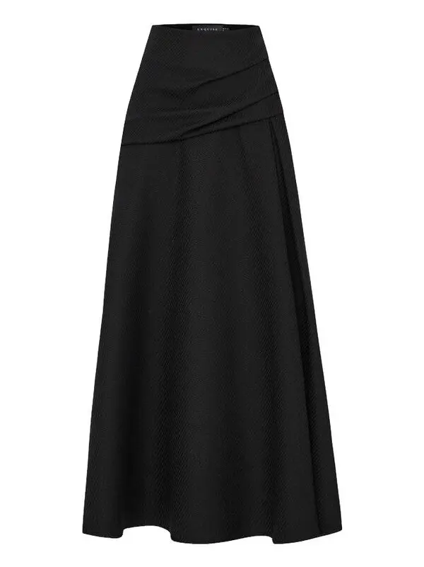 EXQUISE Regular Slit Pleated Lined Skirt - Black