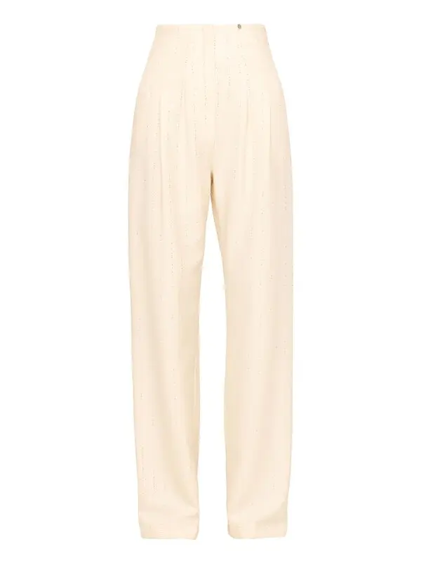 NISSA Sequin-detail High-rise Wide Leg Pants - White