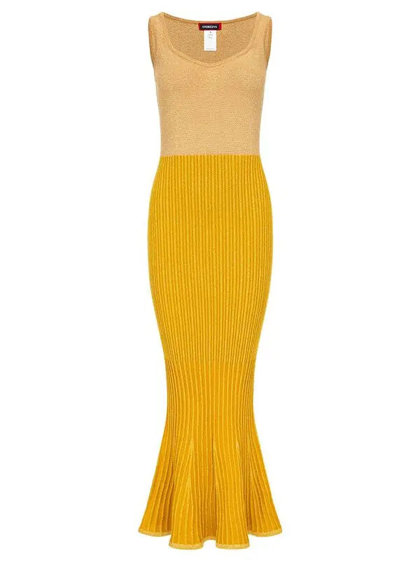 ANDREEVA Metallic Knit Dress - Gold/brown