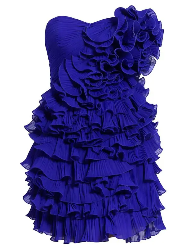 Mac Duggal Strapless Ruffle Mini Dress - Blue