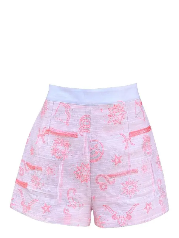 GEEGEE COLLECTION Zodiac Metallic Embroidered Shorts - White