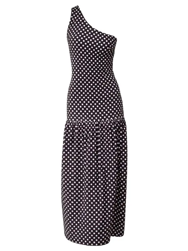 PAOLA AMADOR Polka Dot One-shoulder Maxi Dress - Black/white