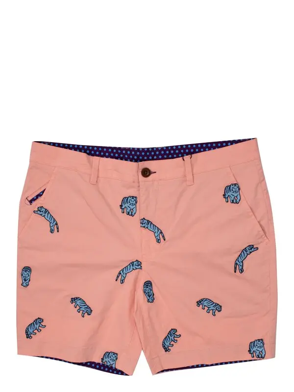 LORDS OF HARLECH Embroidered Flat Front Shorts - Pink/blue