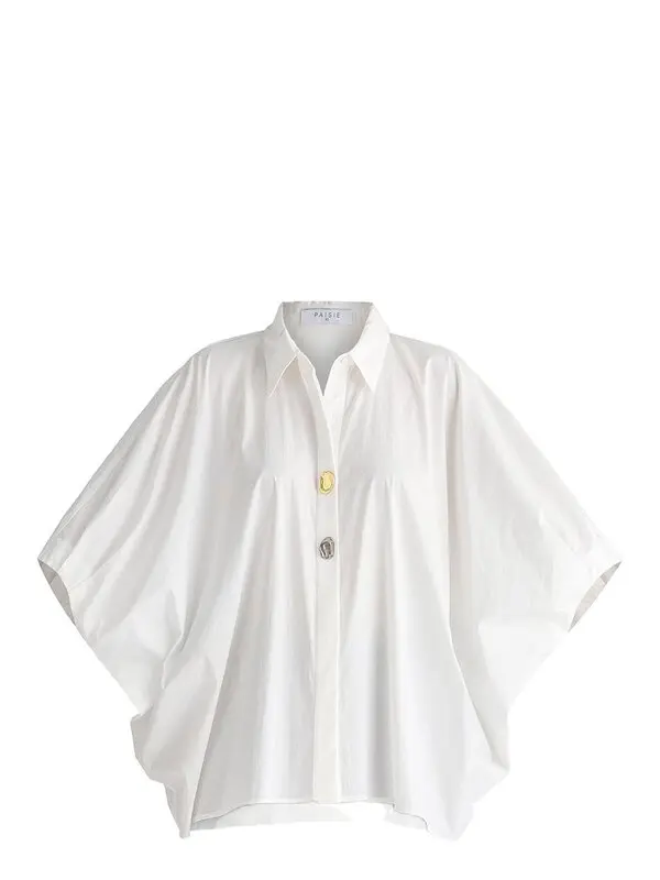 PAISIE Metallic Button Oversized Blouse - White
