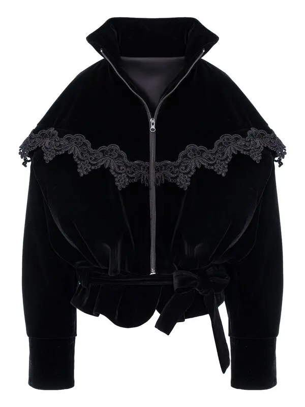 CONCEPT A TROIS Oversized Velvet Zip-up Jacket - Black