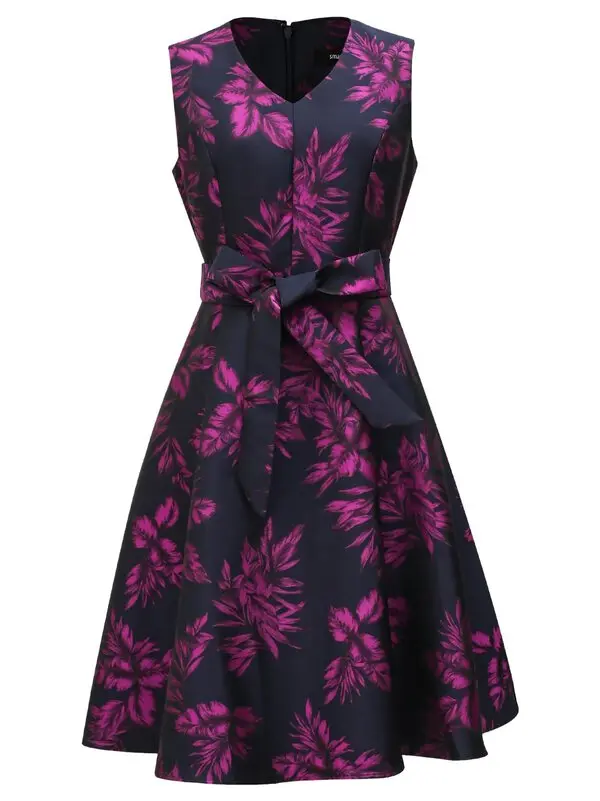 SMART AND JOY Floral Brocade Skater Dress - Purple
