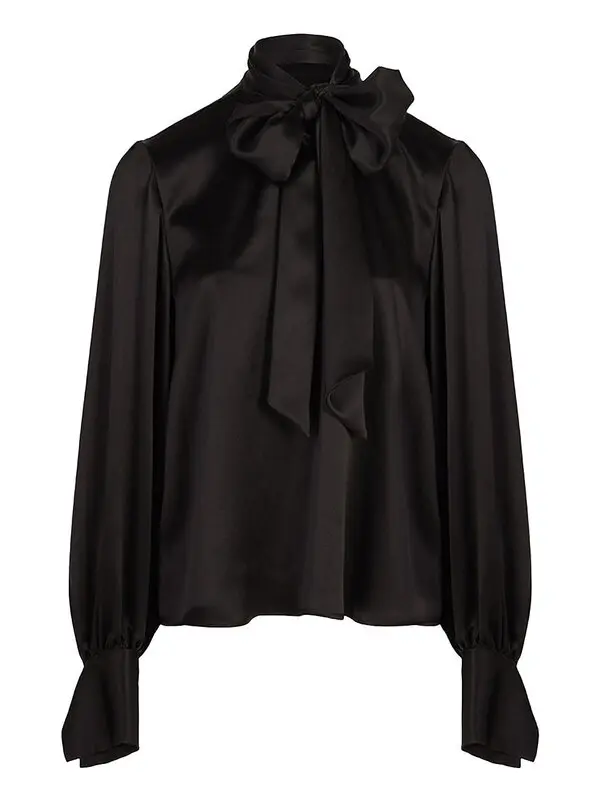 THE SUMMER EDIT Pussybow Blouse - Black