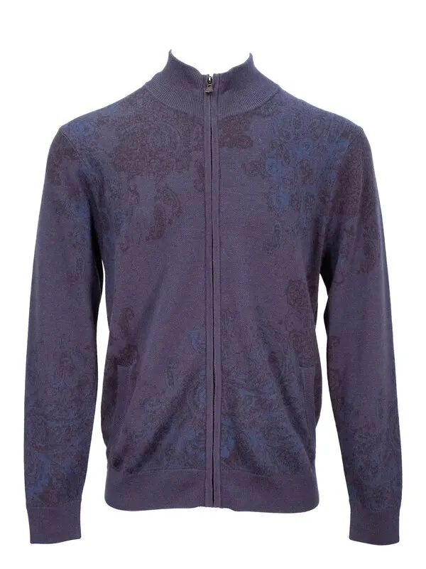 LORDS OF HARLECH Paisley Full-zip Cardigan - Blue