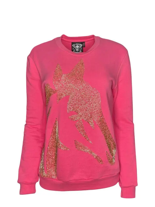 ANY OLD IRON Beaded Horse Head Crewneck Sweatshirt - Gold/pink