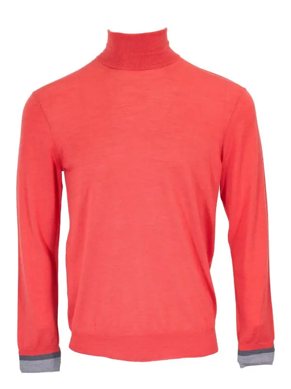 LORDS OF HARLECH Ronald Merino Turtleneck Sweater - Grey/red