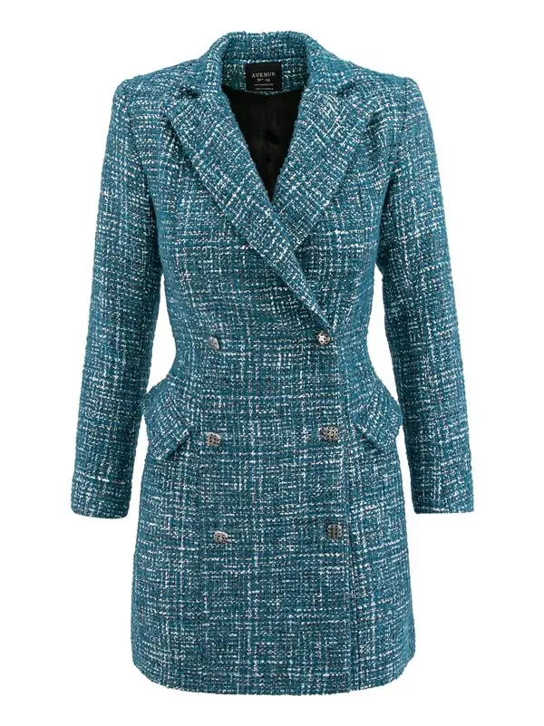 AVENUE N°29 Double Breasted Boucle Blazer Dress - Blue