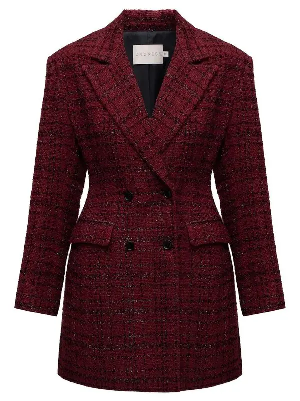 UNDRESS Petra Bordeaux Tweed Midi Blazer Dress - Red