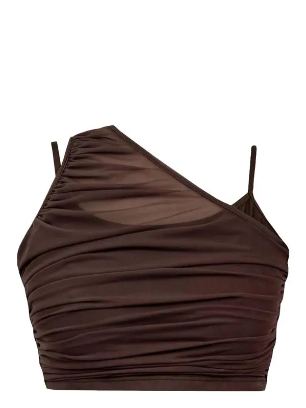 VAN BRUSSEL Elijah Asymmetric Mesh Crop - Brown