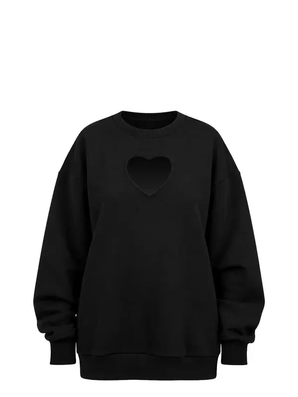 MYSIMPLICATED Oversized Heart Cutout Sweater - Black