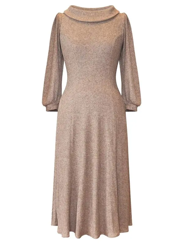 ALIE STREET LONDON Meredith Rib Knit Turtleneck Midi Dress - Brown