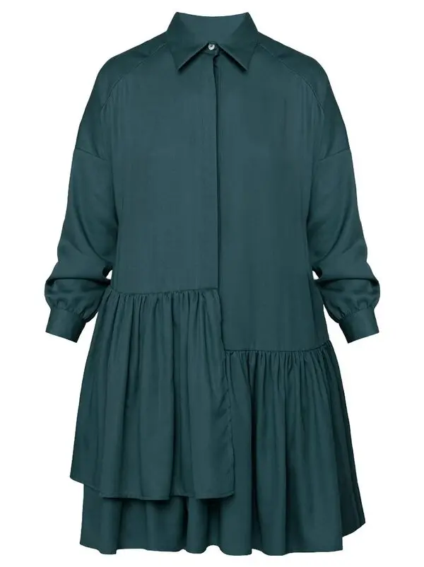 UNDRESS Eva Tencel Mini Shirt Dress With Frill - Blue