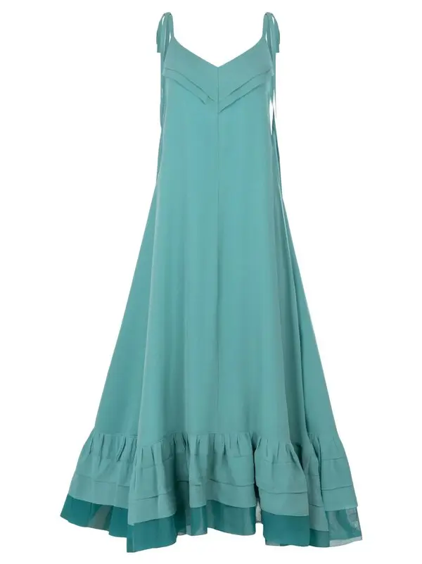 LANGNER Chiffon Ruffle Tie-strap Maxi Dress - Green