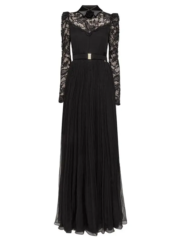 NISSA Lace-panel Silk Maxi Dress - Black