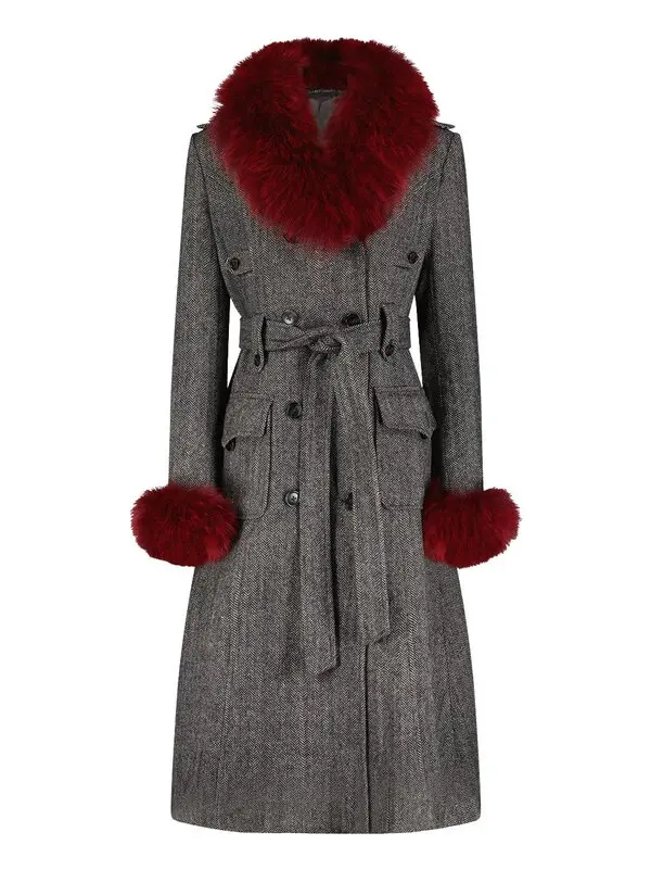 ELIZABETH DIAMANT Belted Double-breasted Wool Trench Coat - Grey