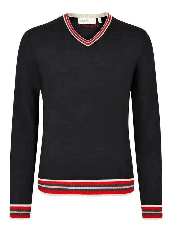 MG RIVERS Extrafine Merino V-neck Sweater - Black