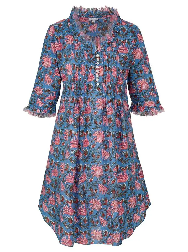 AT LAST... Floral Cotton Annabel Tunic - Blue/pink