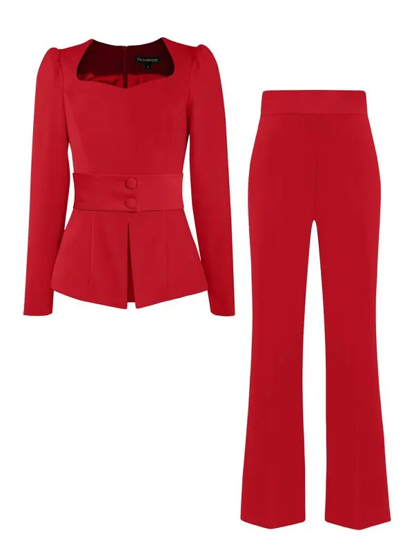 TIA DORRAINE Fitted Blouse And Trousers Set - Red