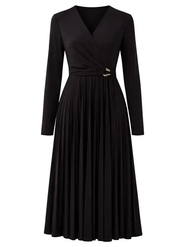 EXQUISE Regular Pleated Knit Midi Braeden Dress - Black
