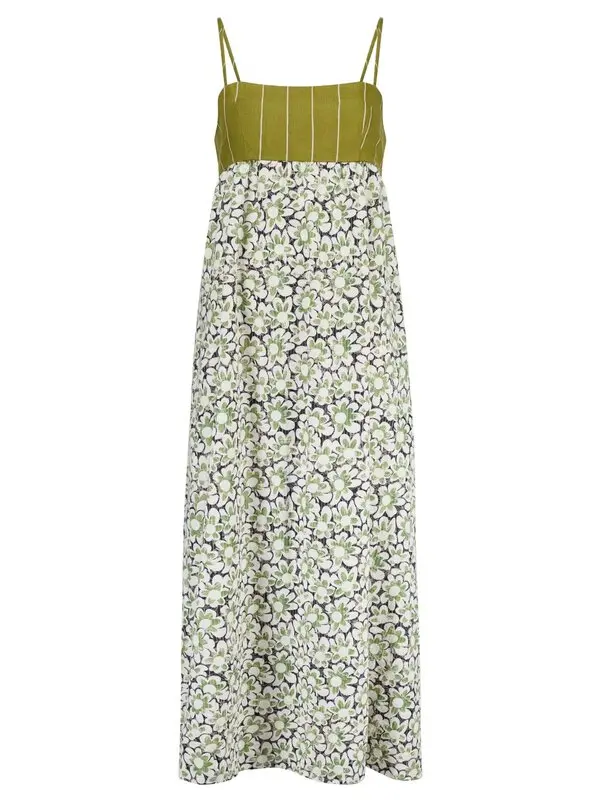 TRAFFIC PEOPLE Green Floral Contrast Maxi Dress - Green/white