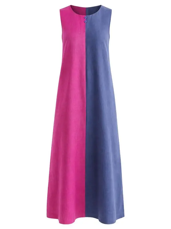 Haris Cotton Sleeveless Maxi Linen Dress - Blue/purple