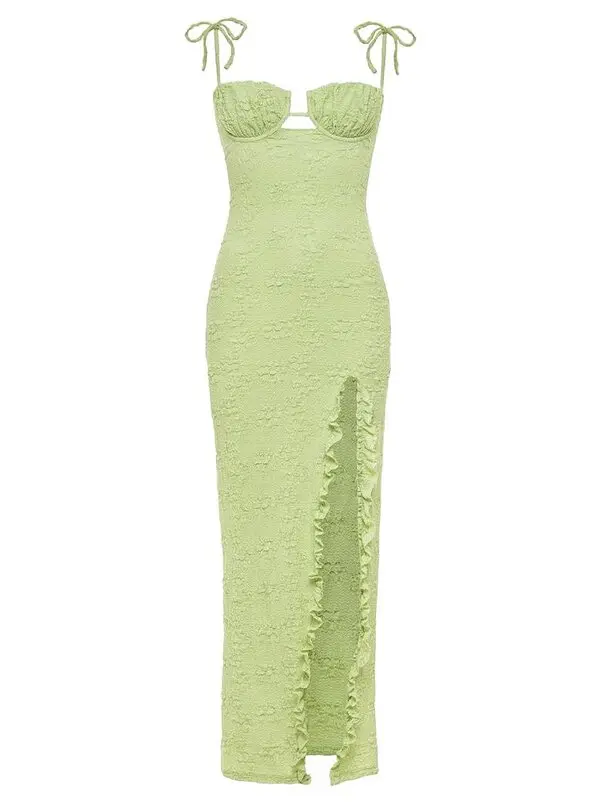 MONTCE Avo Floral Petal Long Slip Dress - Green