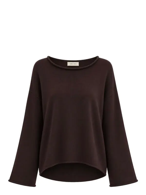 FIORA MUSE Relaxed Wide Sleeve Cashmere Sweater - Brown