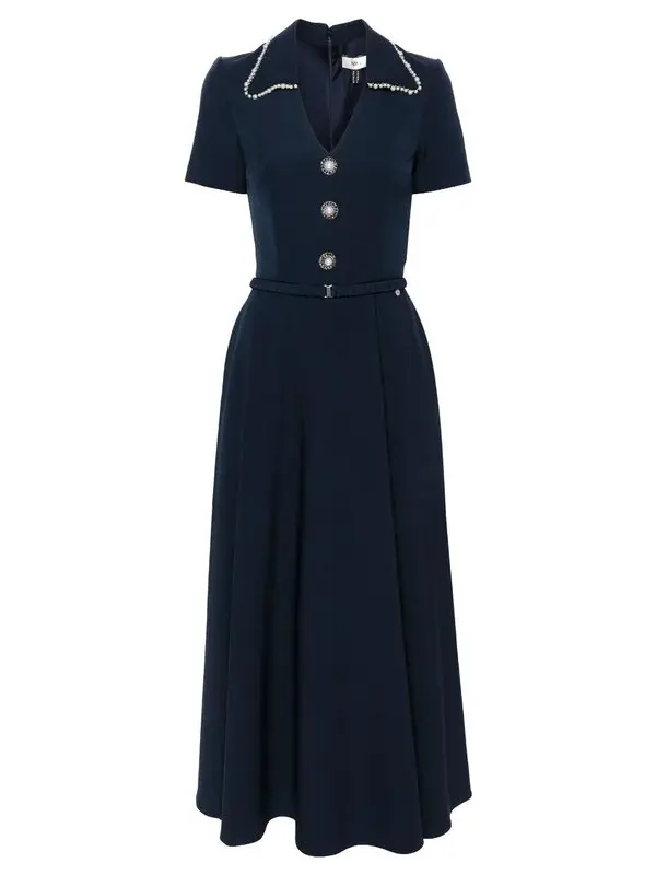 NISSA Faux Pearl-embellished Midi Dress - Blue