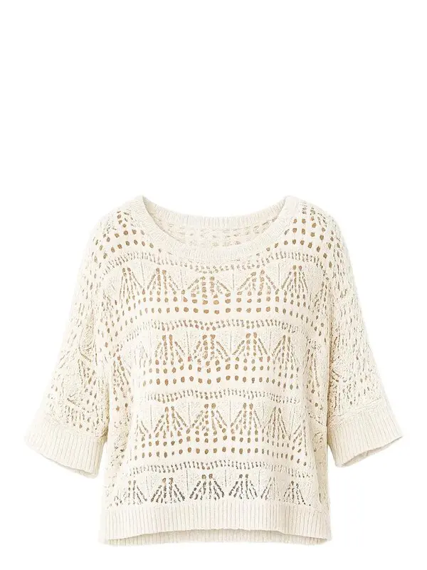 YUMI Pointelle Relaxed Fit Jumper - Beige