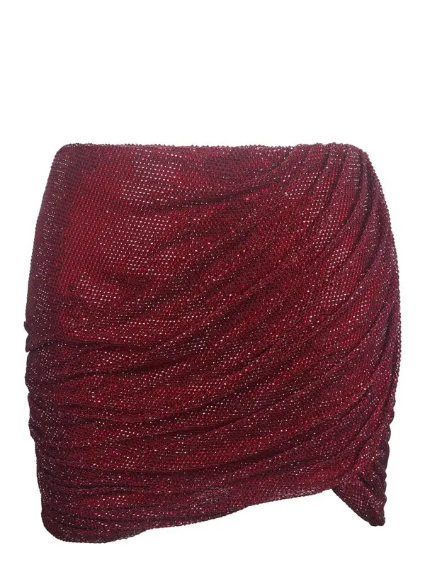 MISS CIRCLE NEW YORK Rhinestone Mesh Ruched Skirt - Red