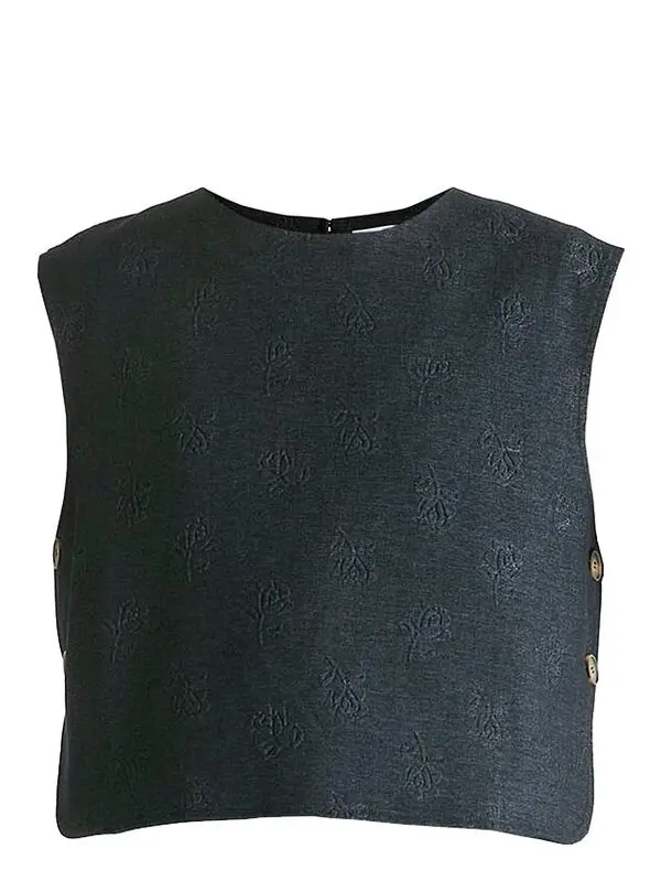 PAISIE Embossed Floral Denim Effect Top - Blue