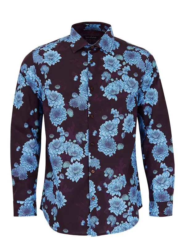 LORDS OF HARLECH Nigel Serious Floral Shirt Plum - Purple