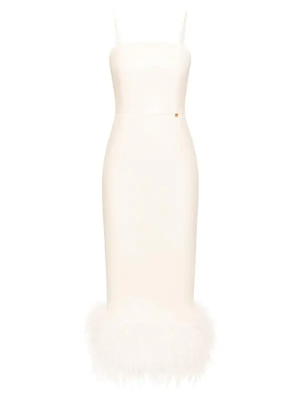 NISSA Feather-trimmed Sequin Midi Dress - White
