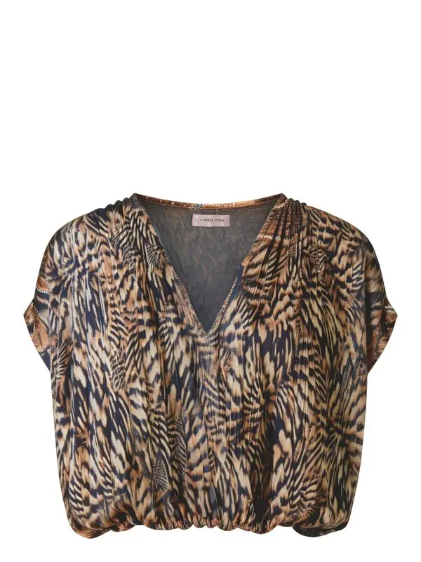 TRAFFIC PEOPLE Animal Print Whispers Cropped Top - Blue/brown