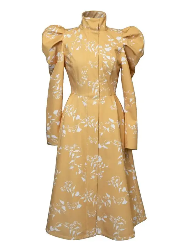 RAINSISTERS Floral Print Trench Coat With Balloon Sleeves - Yellow