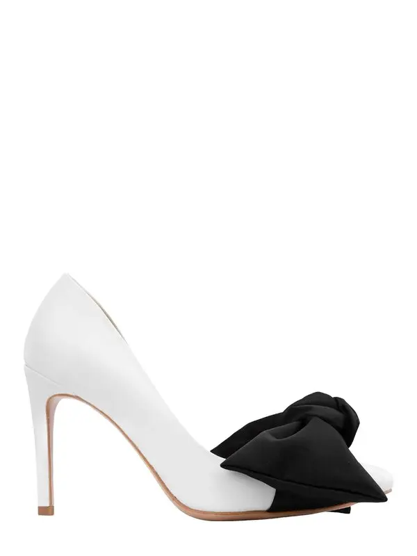 GINISSIMA Leather Stiletto With Satin Bow - White