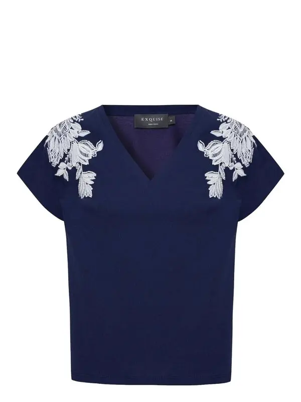 EXQUISE Embroidered T-shirt - Blue