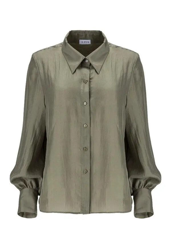 LITA COUTURE Button-up Silk Shirt - Green