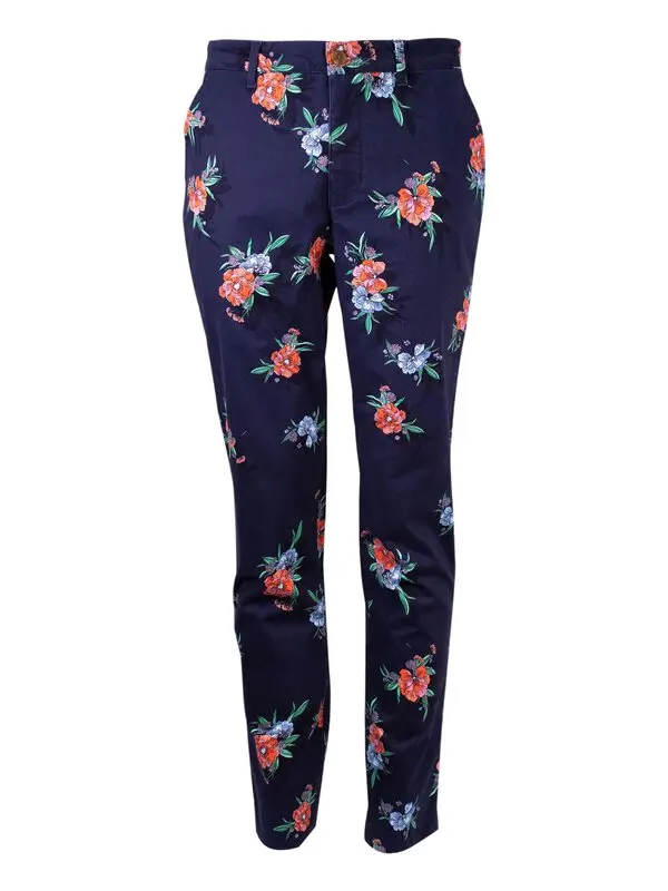 LORDS OF HARLECH Jack Oxford Flowers Pant Navy - Blue