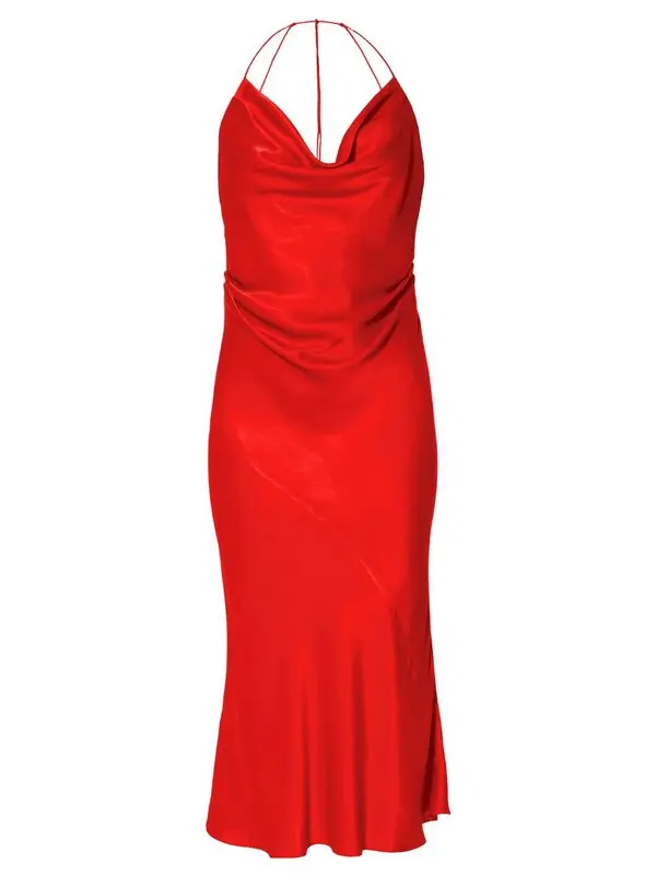 AGGI BY HALEWSKI Aurelia Satin Midi Slip Dress - Red