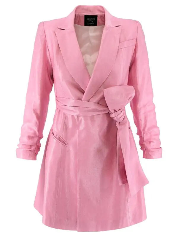 AVENUE N°29 Metallized Linen Blazer Dress With Bow - Pink