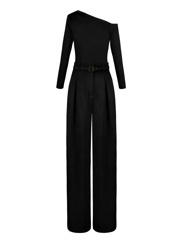 ALINA CERNATESCU Viscose Long Sleeve Top And Pleated Trousers Set - Black