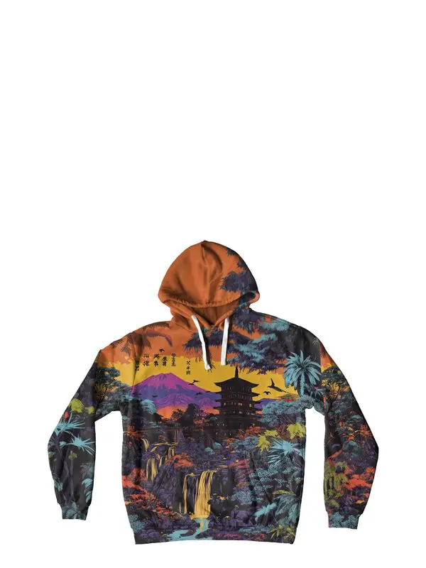ALOHA FROM DEER Oversized Zen Landscape Hoodie - Green/orange/purple