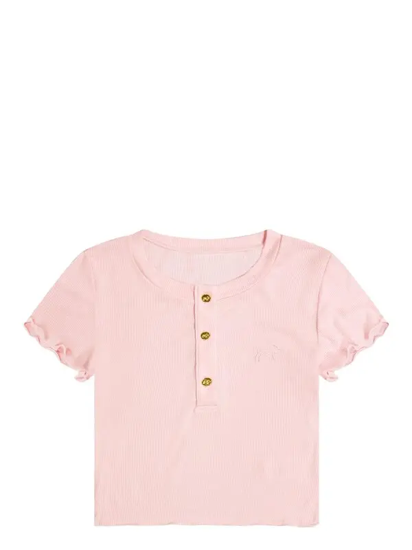 CLOUD HAVEN Logo Button Ribbed Tee - Pink