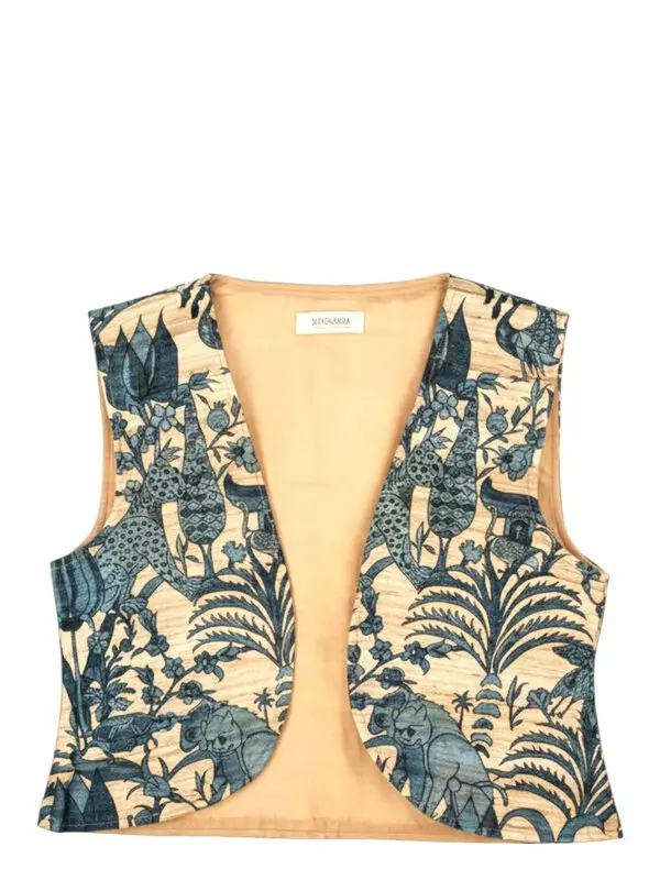 STOVARIA Pure Tussar Silk Vest - Gold/blue