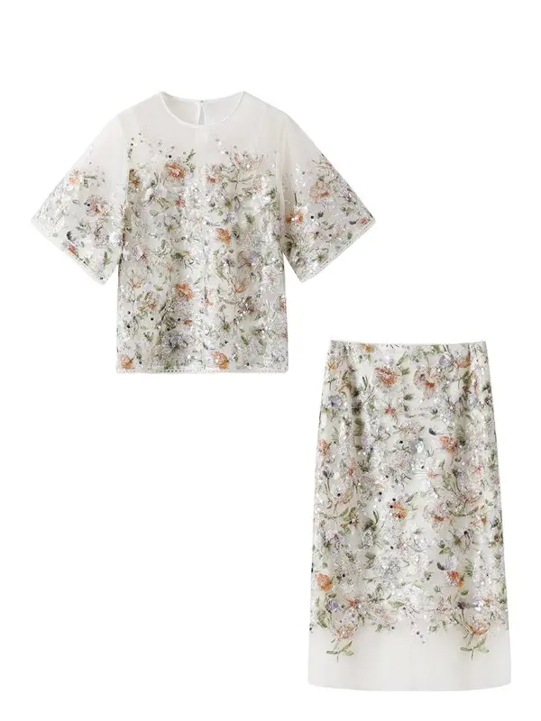 WJY STUDIO LONDON Embroidered Floral Co-ord Set - White
